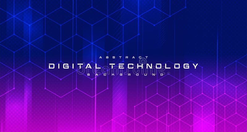 Digital Technology Banner Blue Pink Background Concept, Cyber ...