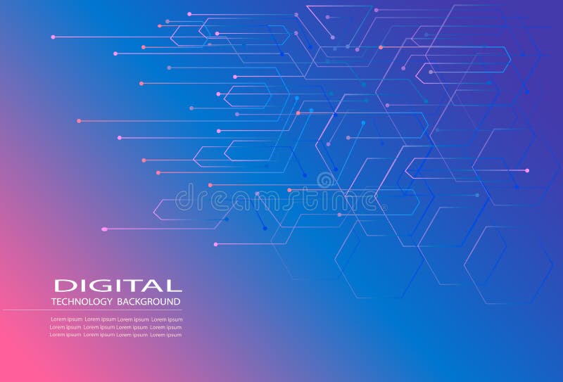 Digital Technology Banner Pink Blue Background with Technology Line ...