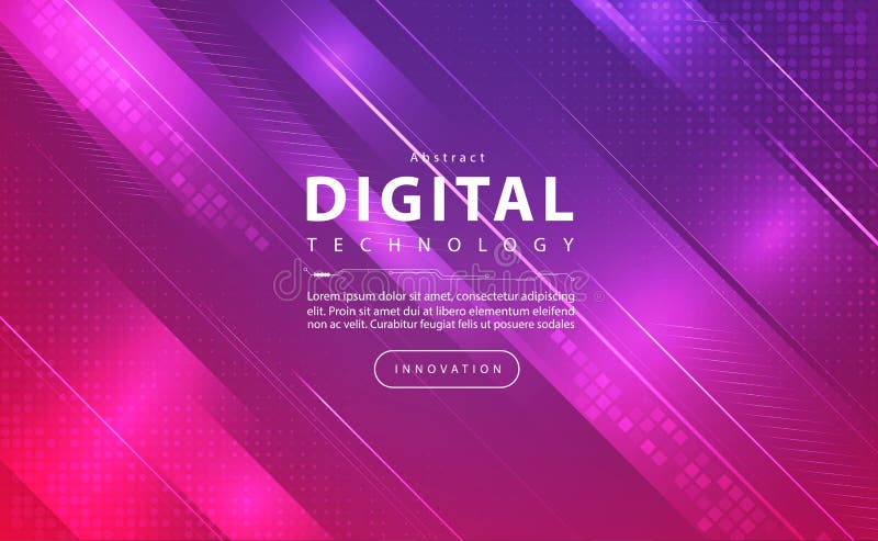 Digital Technology Banner Pink Purple Background Concept with ...
