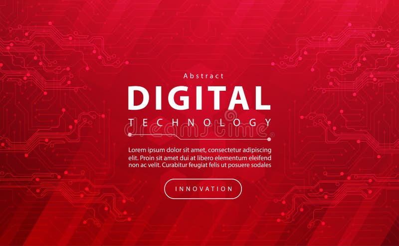 Digital Technology Banner Red Background Concept with Technology Light ...