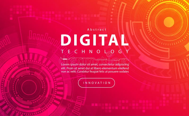 Digital Technology Banner Red Pink Background Concept, Technology Light ...