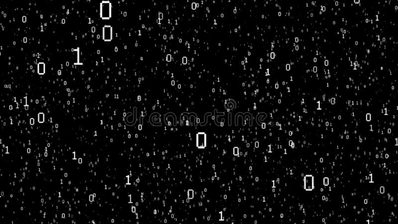Digital Technology Binary Code Flying on Isolated Black Background. Particle of Big Data ...