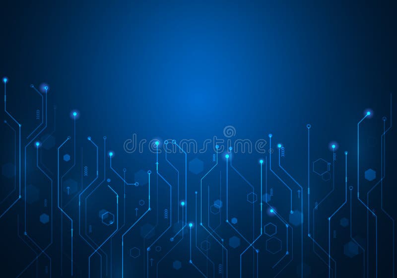 Digital Technology Circuit Electronic on Blue Dark Background. Hi-tech ...