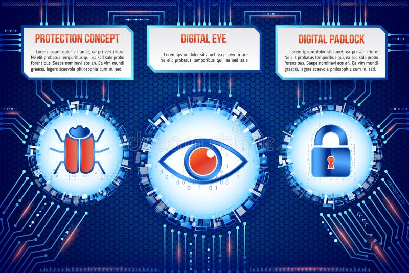 Digital Technology Concept of Background with Hacker Bug, Eye an Stock ...