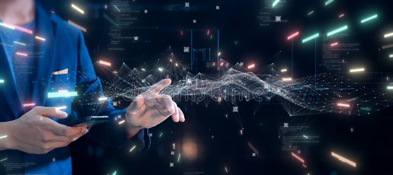 Digital Technology Concept. Businessman Using Smartphone Connect ...