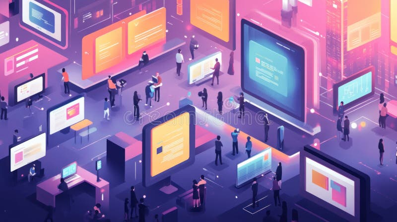 Digital Technology Concept with Diverse People Interacting with Various ...