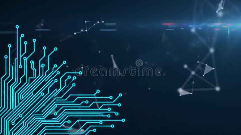 Digital Technology Concept: Glowing Blue Circuit Board Lines Merge with ...
