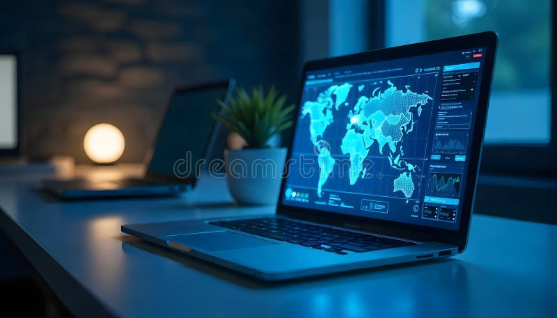 Digital Technology Concept: Laptop with Virtual Data Visualizations ...