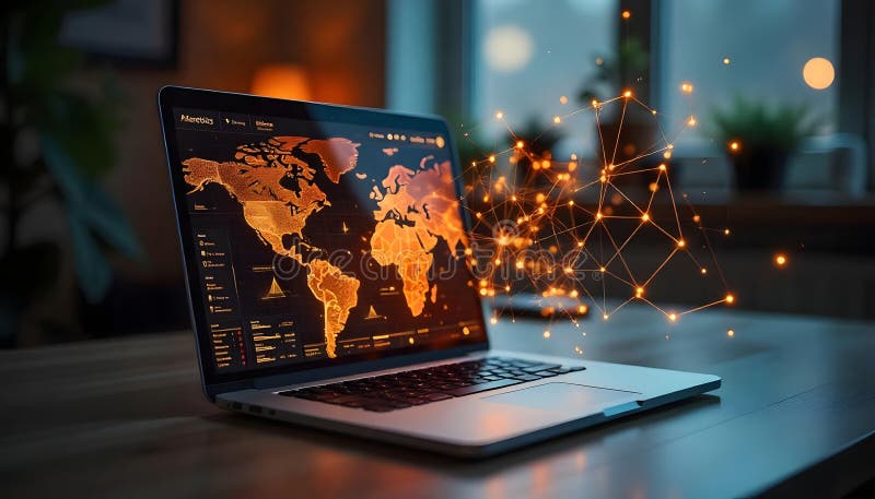 Digital Technology Concept: Laptop with Virtual Data Visualizations ...