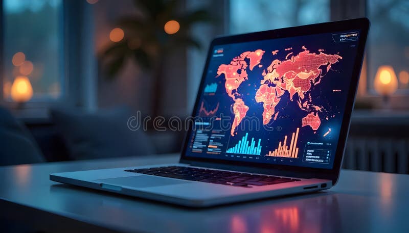 Digital Technology Concept: Laptop with Virtual Data Visualizations ...