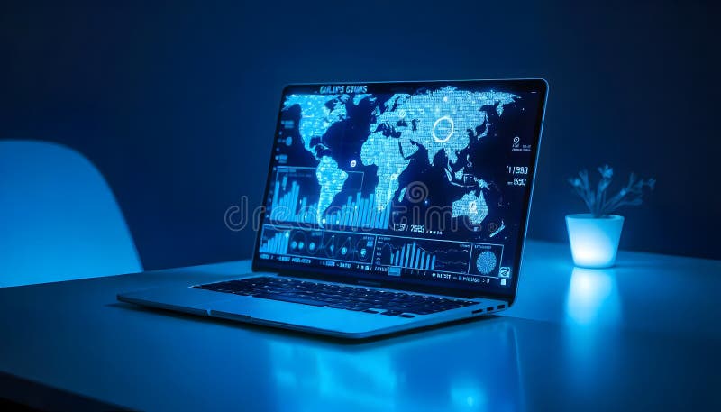 Digital Technology Concept: Laptop with Virtual Data Visualizations ...