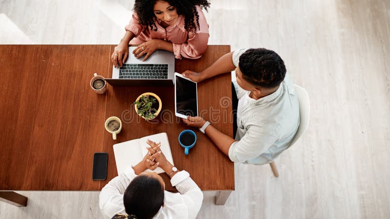 Digital Technology, Creative Team and Meeting at Table for ...