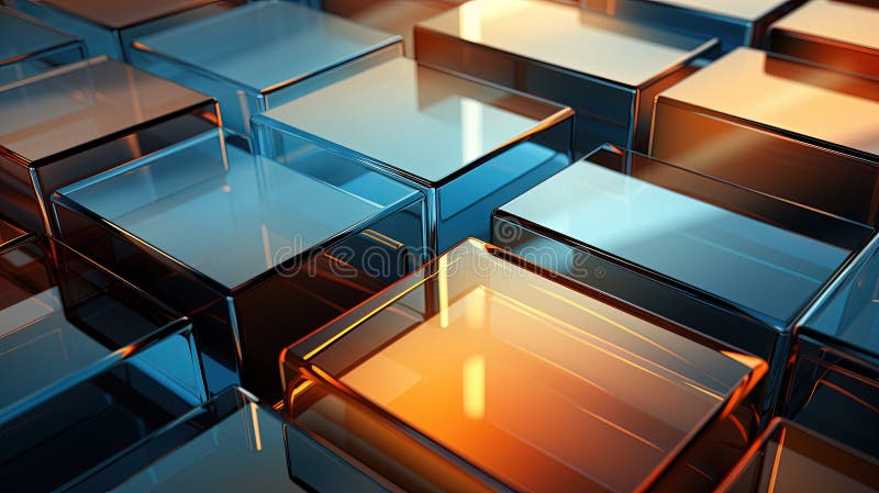 Digital Technology of Cyan and Gold Square Cubes Pattern Background ...