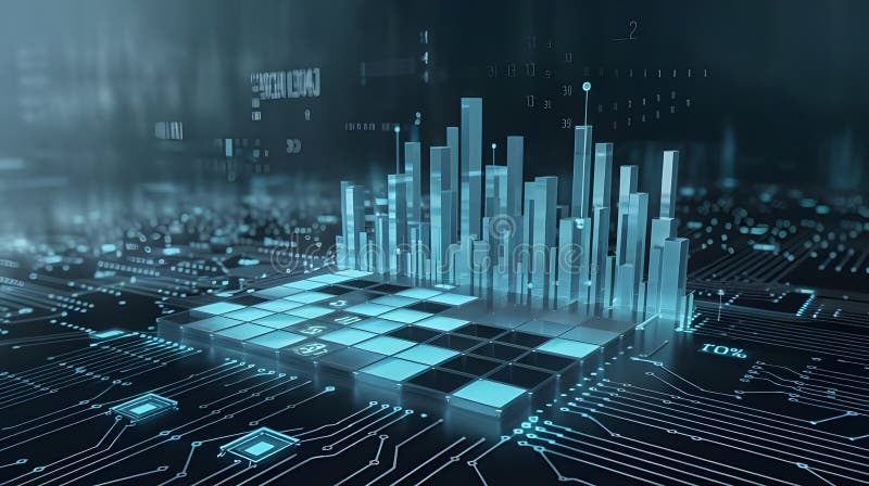Digital Technology Data Visualization Abstract 3D Graph on Circuit ...