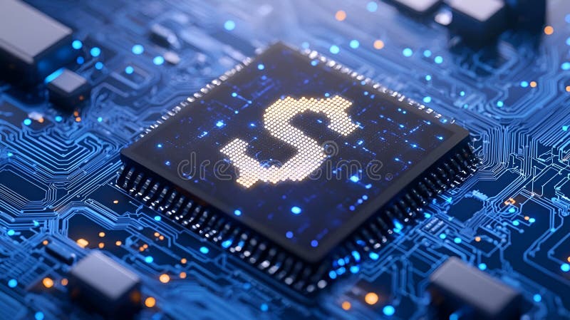 Digital Technology Dollar Sign Microchip Circuit Board Stock Photos ...
