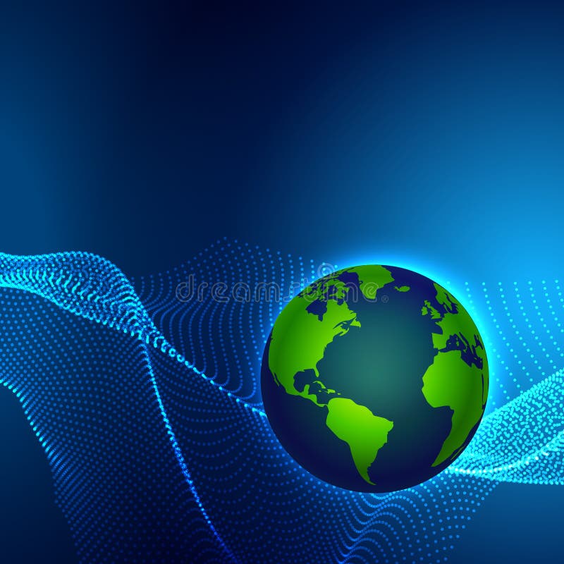 Digital Technology Earth World Map on Blue Background with Dots Stock ...