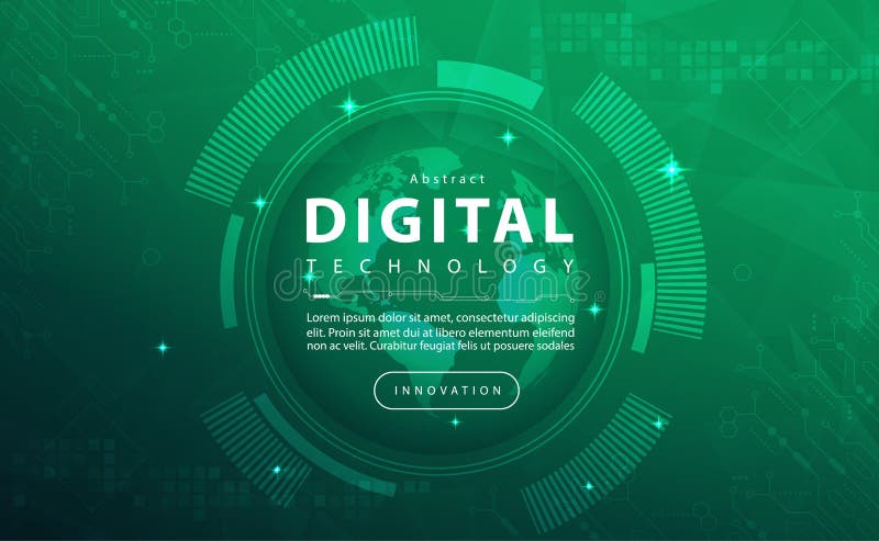 Digital Technology Ecology Banner Green Background, Cyber Technology ...