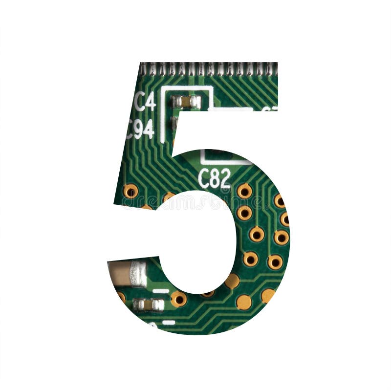 Digital Technology Font. Digit Five, 5 Cut Out of White on the Printed ...