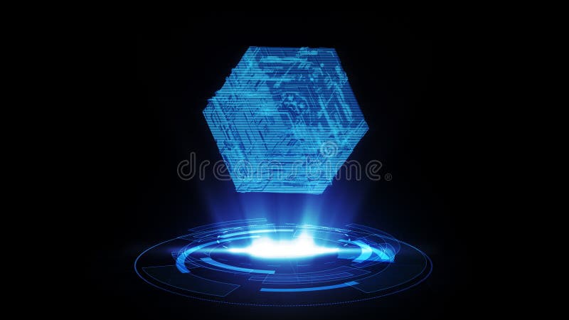 Digital Technology Futuristic Circuit Box Chain Cube Hologram Hud ...