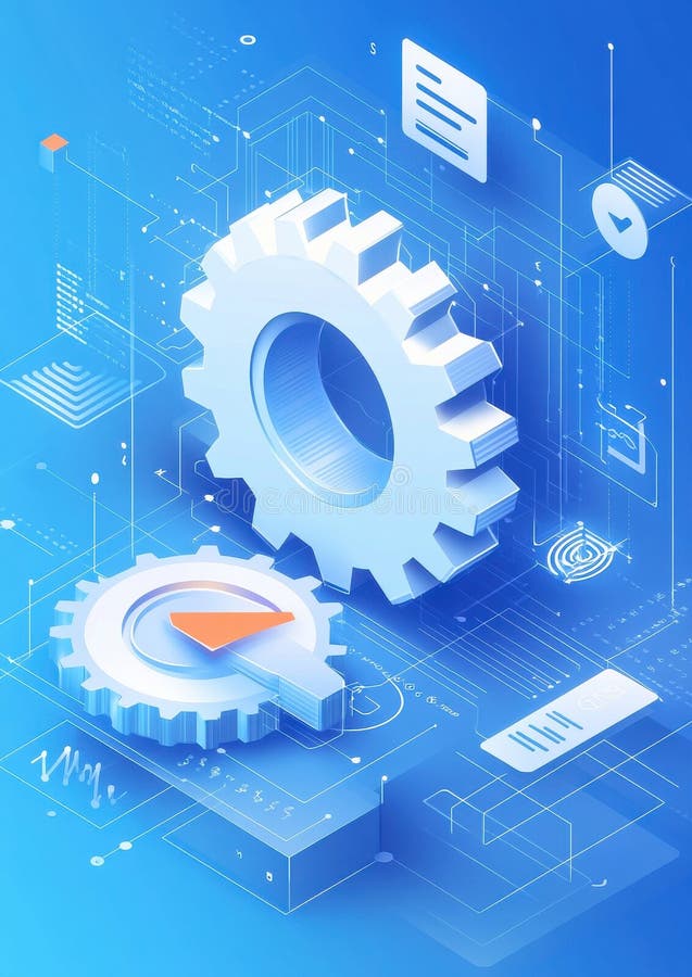 Digital Technology Gears and Abstract Components in Futuristic Blue ...