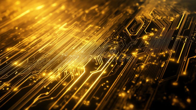 Digital Technology Gold and Black Abstract Background Concept with ...