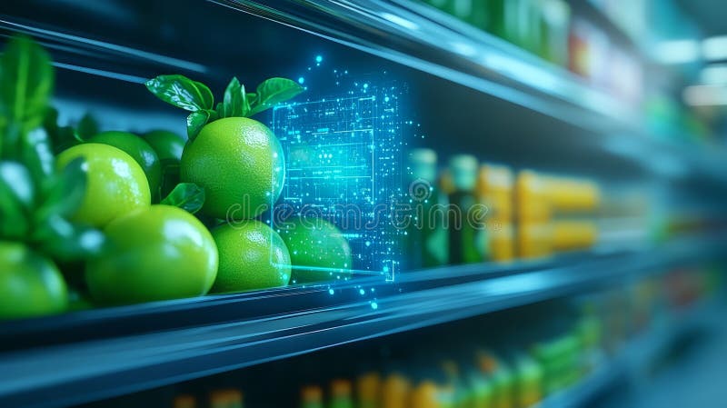 Digital Technology in Grocery Store Produce Section Stock Illustration ...