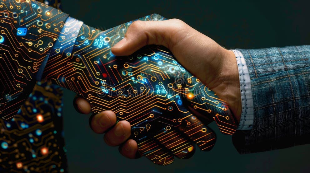 The Digital Technology Handshake.AI Generated Image Stock Image - Image ...