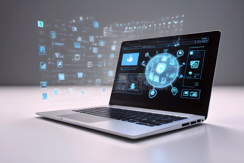 Digital Technology. Hologram, Laptop Computer, Data Machine, Online ...