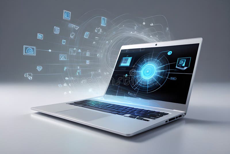 Digital Technology. Hologram, Laptop Computer, Data Machine, Online ...