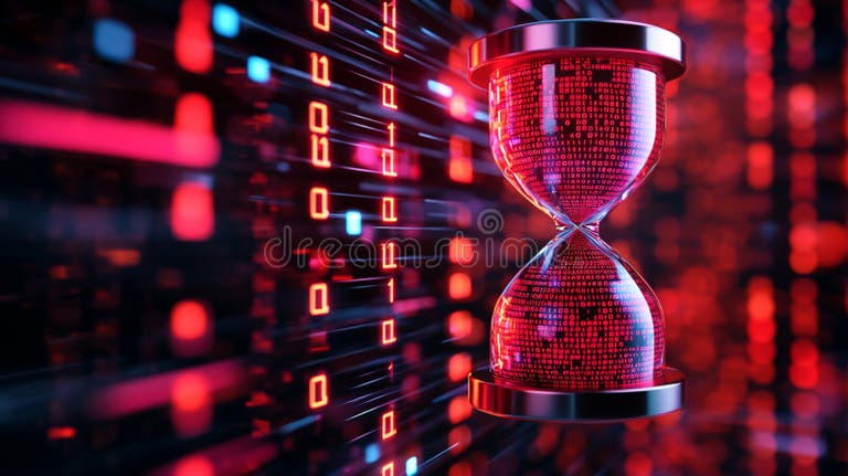 Digital Technology Hourglass with Binary Code on Abstract Background ...