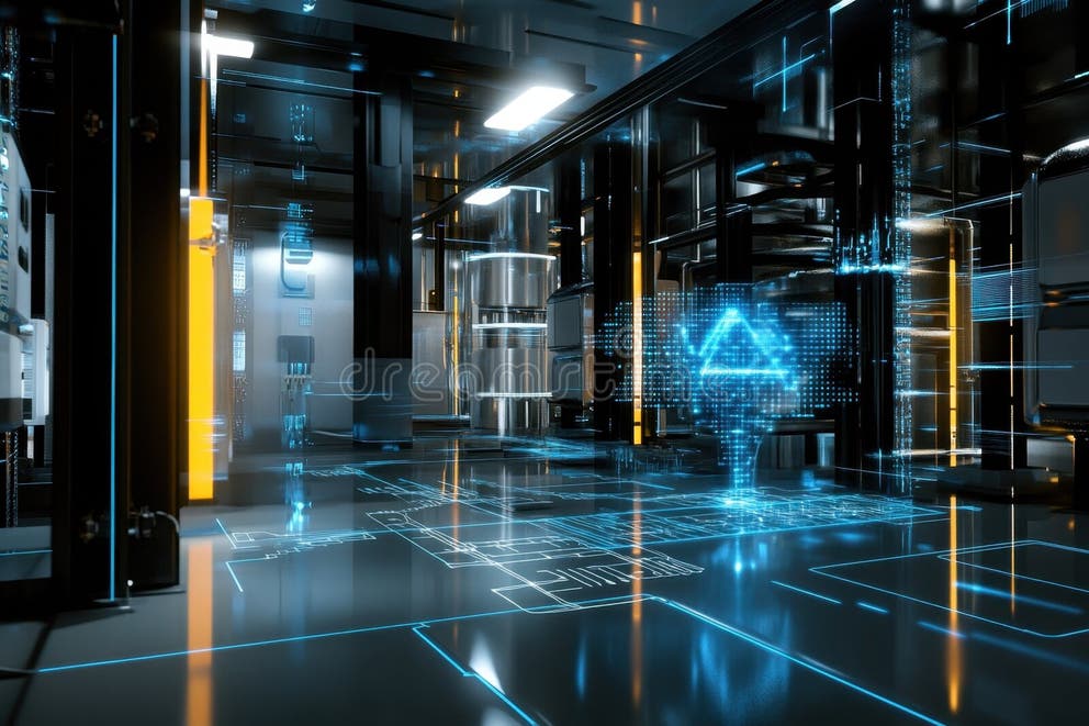 Digital Technology Hub Featuring Futuristic Architecture and Glowing ...