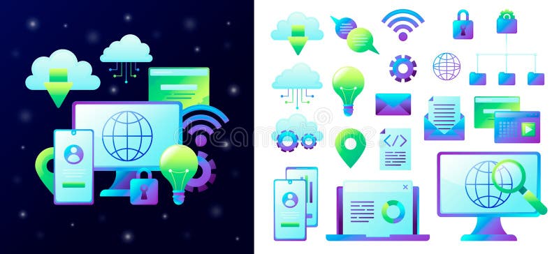 Digital Technology Illustration and Icons Stock Illustration ...