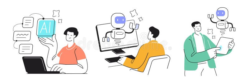 People Work Together with Artificial Intelligence. Digital Technology ...