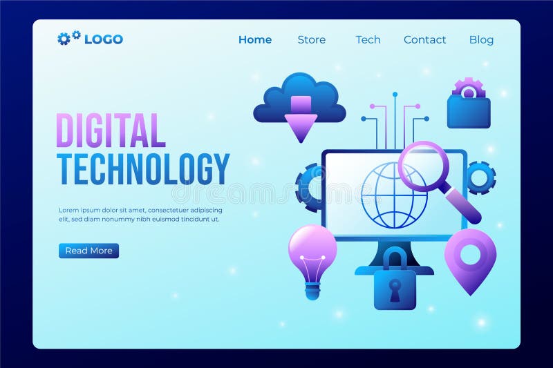 Digital Technology Landing Page in Gradient Style Stock Illustration ...