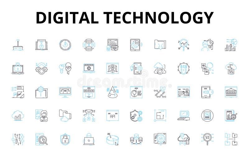 Digital Technology Linear Icons Set. Internet, Social Media, Cloud, Big ...