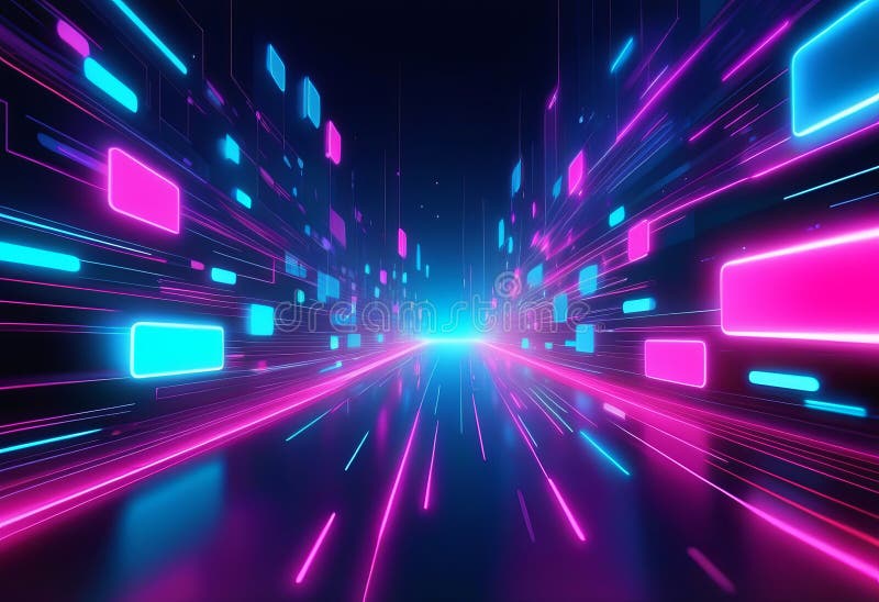 Digital Technology Metaverse Neon Blue Pink Background Stock ...