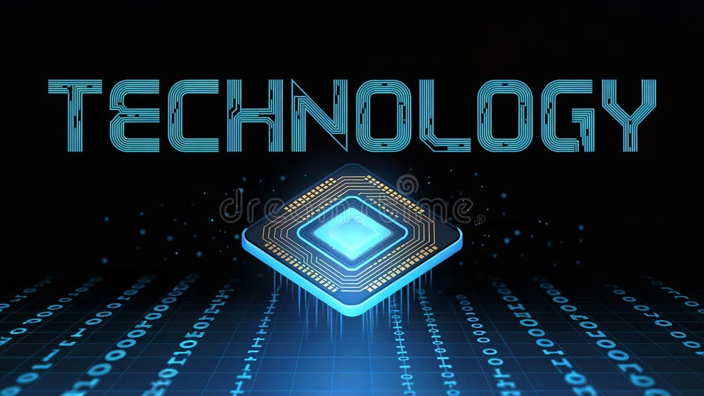 Digital Technology Microchip and Binary Code Stock Illustration - Illustration of internet ...