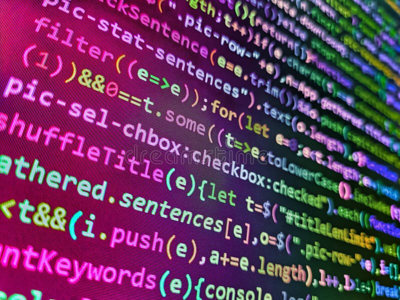 Digital Technology Modern Background. Compressed Javascript Code on Computer Screen. Number on ...