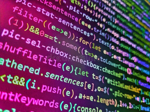 Digital Technology Modern Background. Compressed Javascript Code on Computer Screen. Number on ...