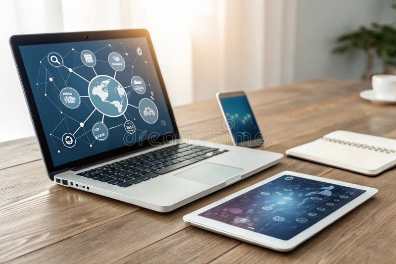 Digital Technology and Network Connections Laptop Smartphone Tablet ...