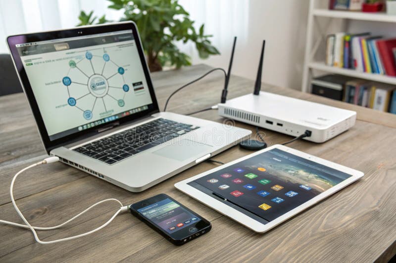 Digital Technology and Network Connections Laptop Smartphone Tablet ...