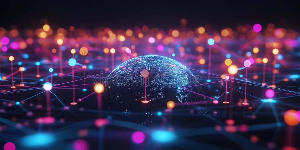 Digital Technology Network with Global Data Connections Stock Image ...