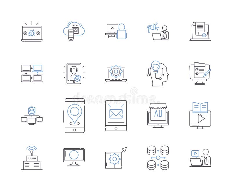 Digital Technology Outline Icons Collection Digital Technology Networking Computing