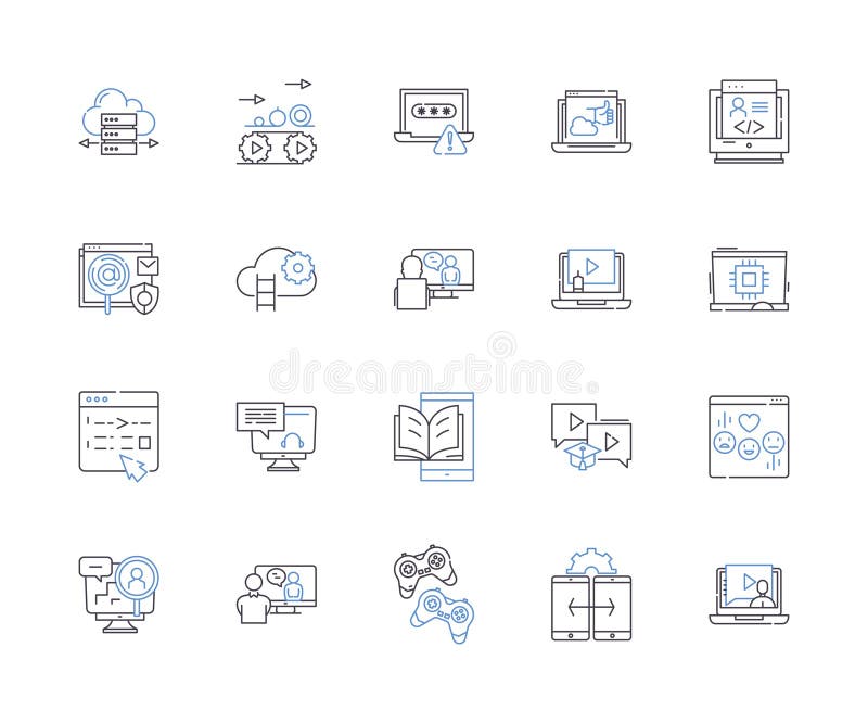Digital Technology Outline Icons Collection Digital Technology Networking Computing