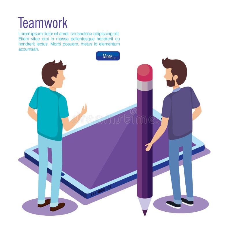 Digital Technology with Teamwork People Isometric Stock Vector ...