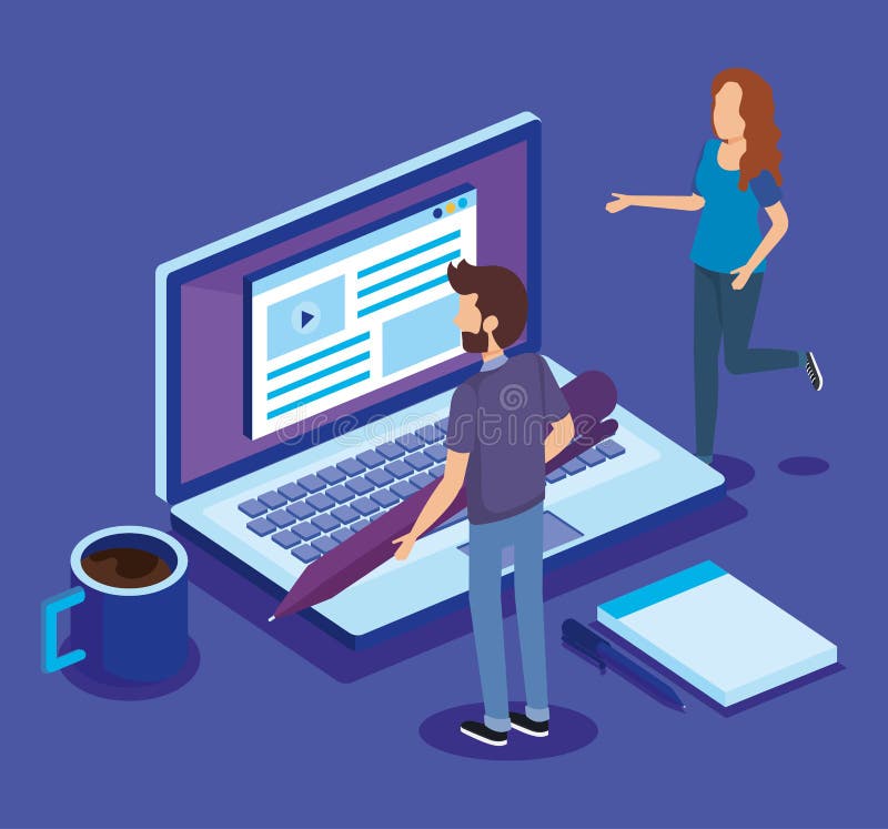 Digital Technology with Teamwork People Isometric Stock Vector ...