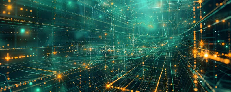 Digital Technology-themed Artwork with a Square Grid, Lines Connecting ...