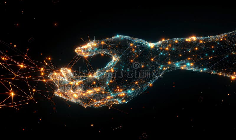 Digital Technology Wireframe Hand with Connection Lines. AI Concept ...