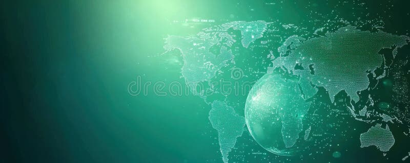 Digital Technology World Map with Glowing Green Background Stock Image ...