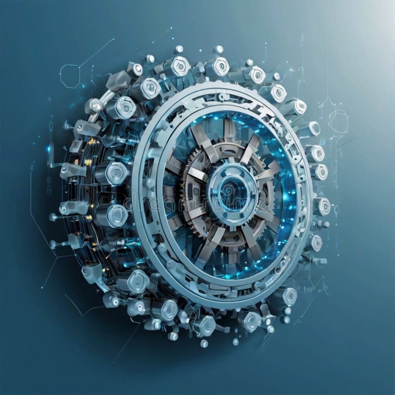 Digital Telecom Technology Concept, Circuit Board, Gear Wheel, and ...